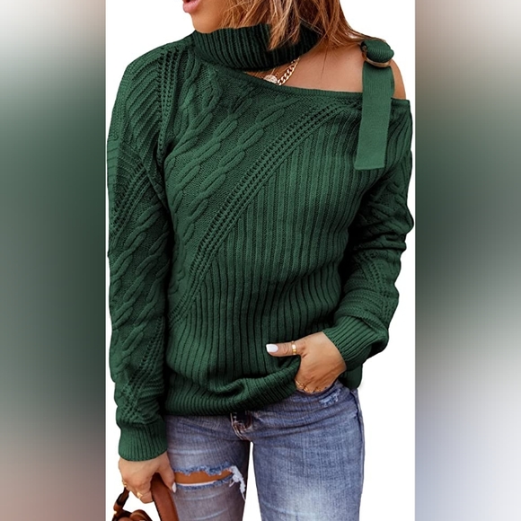 Private Label | Sweaters | Cold Shoulder Sweater Xxl Green Cut Out ...
